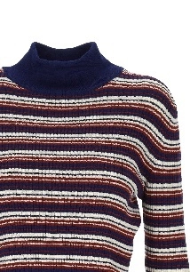 Celine Striped Ribbed Wool Turtleneck Sweater - Blue/beige/red