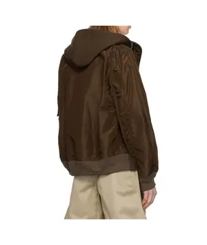 Sacai Patchwork Zip-up Hooded Jacket - Brown