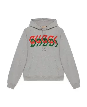 Gucci Logo Detailed Drawstring Hoodie - Gray