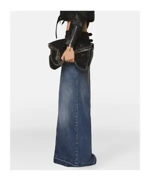 Stella McCartney Frayed-edge Denim Maxi Skirt With Slit - Blue