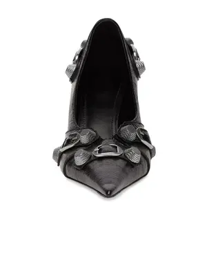 Balenciaga Pointed Toe Pumps With Silver Tone Metal Detailing
