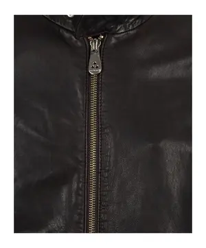 Peuterey Leather Bomber Jacket With Stand Collar - Black