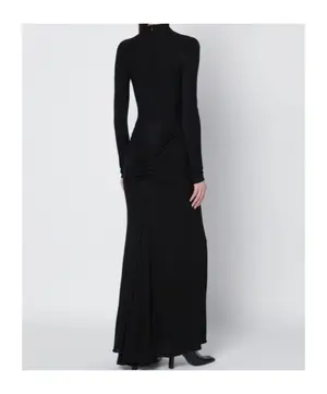 Alaïa High Neck Long Sleeve Gown With Back Draping