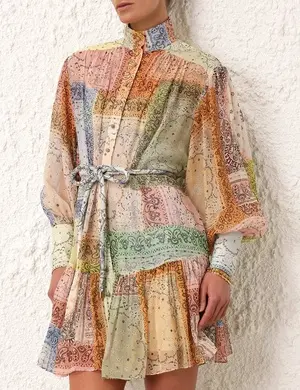 Zimmermann Matchmaker Lantern Mini Dress - Gray
