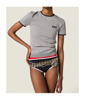 Miu Miu Logo Patch Ribbed Bikini Bottoms - Blue/white