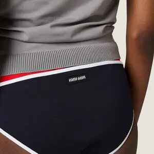 Miu Miu Logo Patch Ribbed Bikini Bottoms - Blue/white