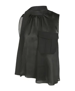 Sacai Sleeveless Flared Hem Top With Pocket Detail