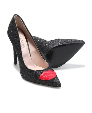 CHIARA FERRAGNI Sequin Pointed Toe High Heel Pumps - Black
