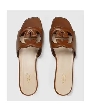 Gucci Logo Cut-out Flat Sandals - Brown