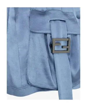 Fendi Buckled Detailed Satin Skirt - Blue