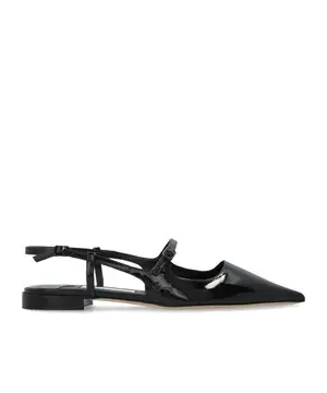 JIMMY CHOO Pointed Toe Open-heeled Flats With Adjustable Buckles - Black