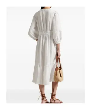 Polo Ralph Lauren V-neck Tiered Midi Dress With Puff Sleeves