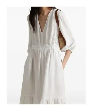 Polo Ralph Lauren V-neck Tiered Midi Dress With Puff Sleeves