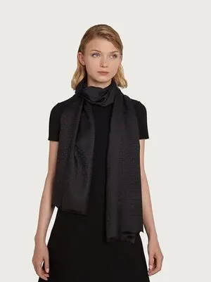 FERRAGAMO Gancini-jacquard Fringed Edge Scarf - Black