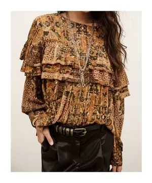 Ba&sh Pixie Ruffled Printed Long Sleeve Top
