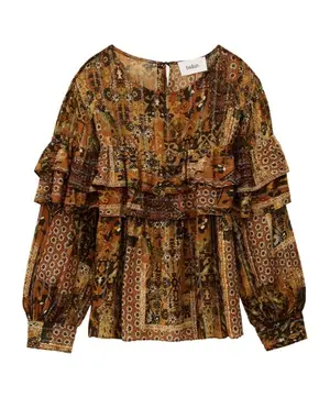 Ba&sh Pixie Ruffled Printed Long Sleeve Top