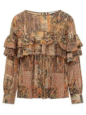 Ba&sh Pixie Ruffled Printed Long Sleeve Top