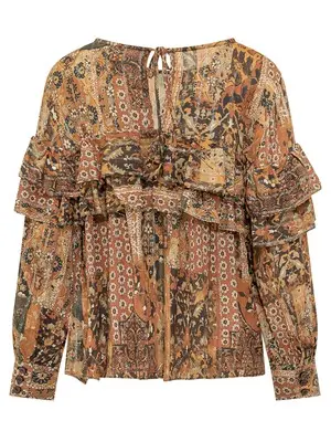 Ba&sh Pixie Ruffled Printed Long Sleeve Top