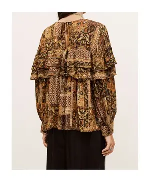 Ba&sh Pixie Ruffled Printed Long Sleeve Top