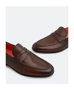 Santoni Almond Toe Flat Loafers - Black