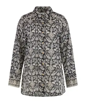 Veronica Beard Lloyd Paisley Button-up Top - Gray