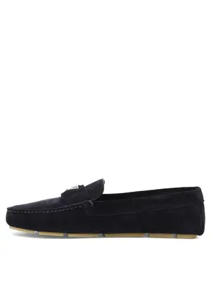 Prada Enamel Triangle Logo Suede Loafers - Blue