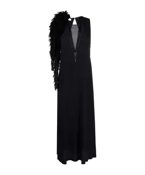 Dries Van Noten Ruffled Shoulder Midi Dress - Black