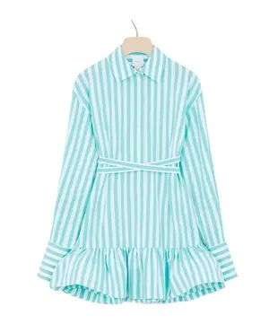 PATOU Striped Collared Long-sleeve Shirt With Ruffled Hem