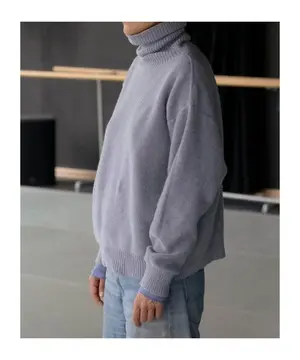 BASERANGE Turtleneck Sweater With Dropped Shoulders And Ribbed Cuffs - Ocean