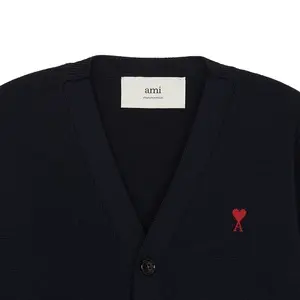 AMI Paris V-neck Cardigan With Embroidered Logo - Black