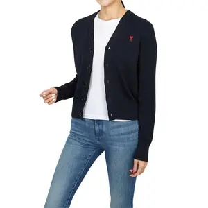 AMI Paris V-neck Cardigan With Embroidered Logo - Black