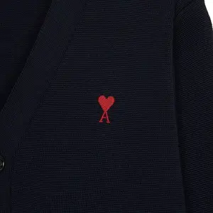 AMI Paris V-neck Cardigan With Embroidered Logo - No