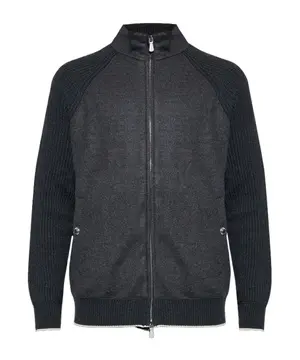 Eleventy Stand Collar Knitwear With Two-way Zipper And Metal Details - Grey