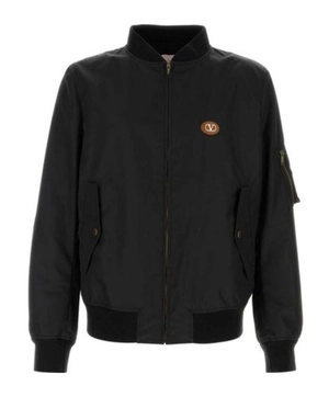 Valentino Garavani Logo Patch Zip-up Bomber Jacket - Black