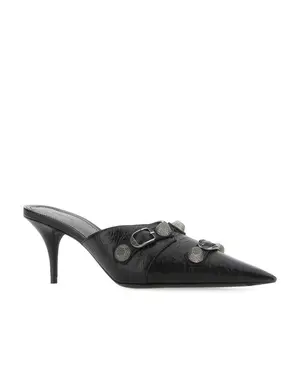 Balenciaga Cagole Pointed Toe Mules With Metal Accessories - Black