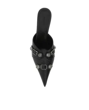 Balenciaga Cagole Pointed Toe Mules With Metal Accessories - Black