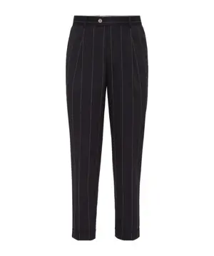 Brunello Cucinelli Stripe-pattern Wool-blend Tailored Trousers - Black