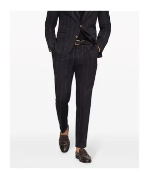 Brunello Cucinelli Stripe-pattern Wool-blend Tailored Trousers - Black