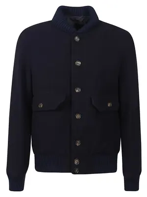 Eleventy Ribbed Wool Stand Collar Jacket - Black
