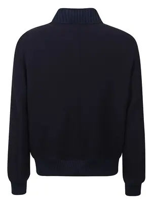 Eleventy Ribbed Wool Stand Collar Jacket - Black