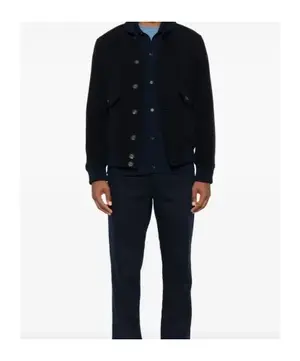 Eleventy Ribbed Wool Stand Collar Jacket - Black
