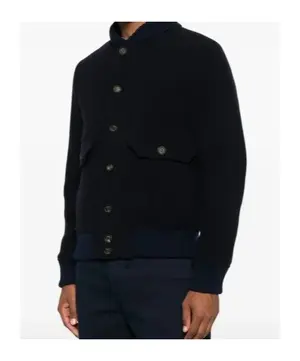 Eleventy Ribbed Wool Stand Collar Jacket - Black