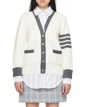 Thom Browne Milano Oxford Layered Shirt Cardigan - White