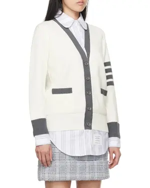 Thom Browne Milano Oxford Layered Shirt Cardigan - White