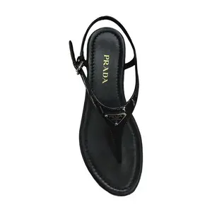 Prada Patent Leather Flat Sandals With Adjustable Buckle