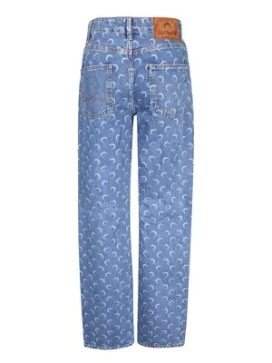 MARINE SERRE Allover Moon Print Straight Leg Jeans