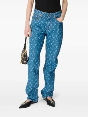 MARINE SERRE Allover Moon Print Straight Leg Jeans