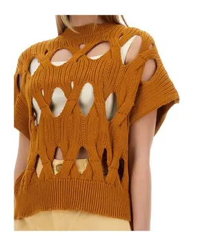 ALYSI Springtime Knit Jersey Top With Cut-out Detailing - Orange
