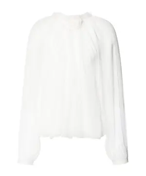 Alberta Ferretti Sheer Balloon Sleeve Blouse With Fabric Flower Detail