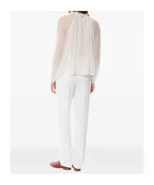 Alberta Ferretti Sheer Balloon Sleeve Blouse With Fabric Flower Detail